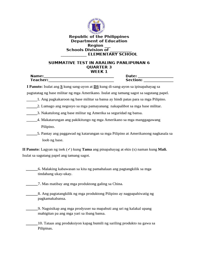 Q3 Ap6 Summative Week 1 | PDF