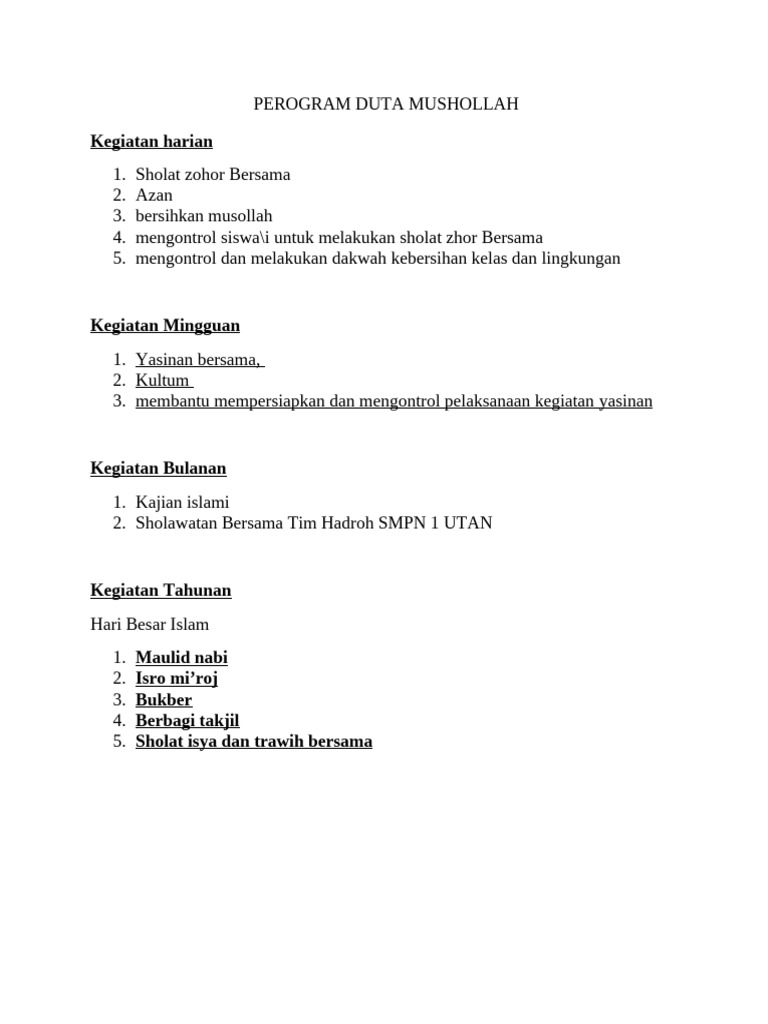Perogram Duta Mushollah SMP N 1 Utan | PDF | Griya & Taman