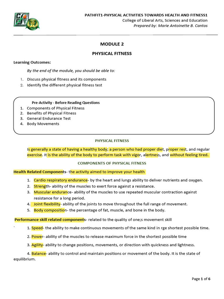 PE MODULE 2 | PDF | Physical Fitness | Body Mass Index