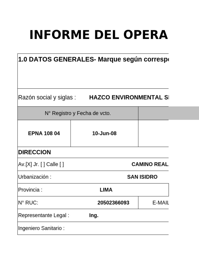 Form - Informe de Operador RR - SS. | PDF | Residuos | Materiales