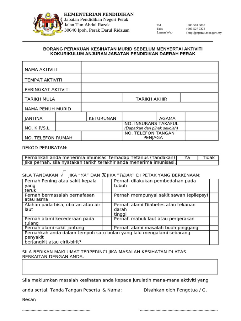 Borang Perakuan Kesihatan | PDF