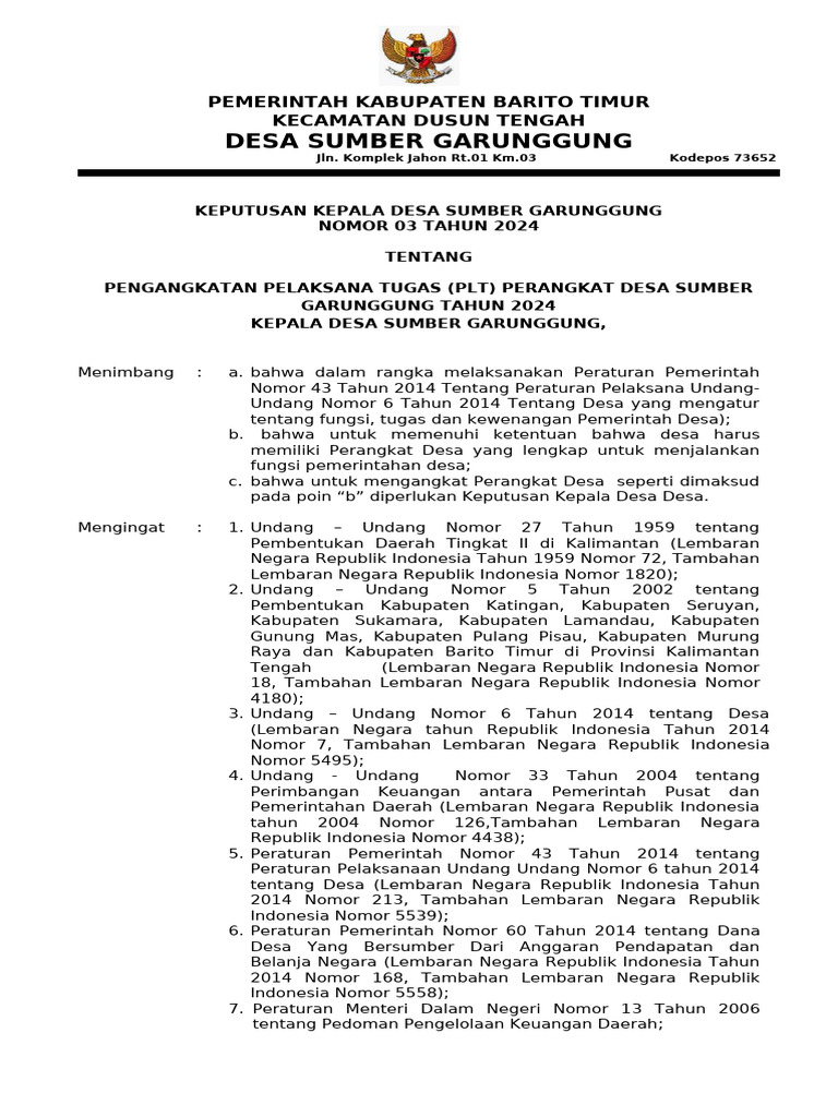 SK PLT Perangkat Desa Ta.2024 | PDF