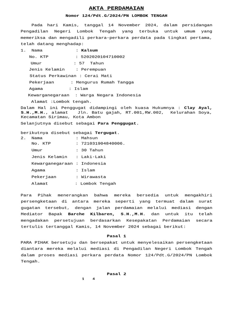 Akta Perdamaian Praktek Perdata | PDF