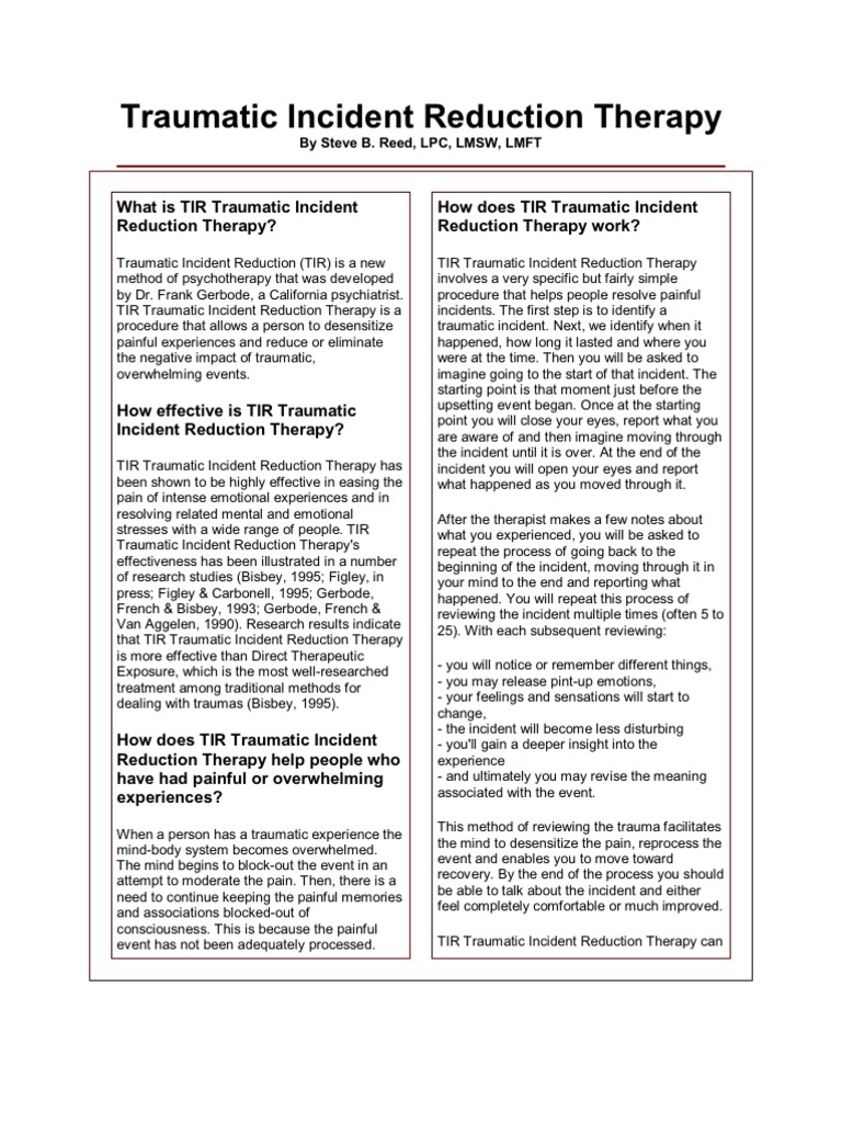 Traumatic Incident Reduction Therapy | PDF
