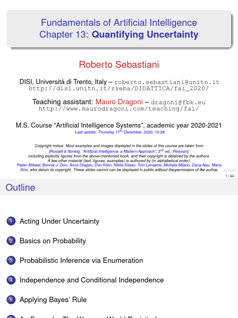 03 QuantifyingUncertainty | PDF | Rationality | Utility