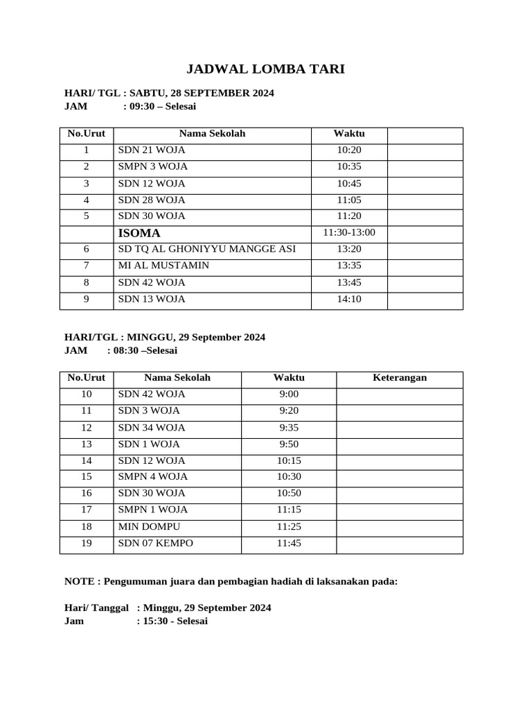 Jadwal Lomba Tari | PDF