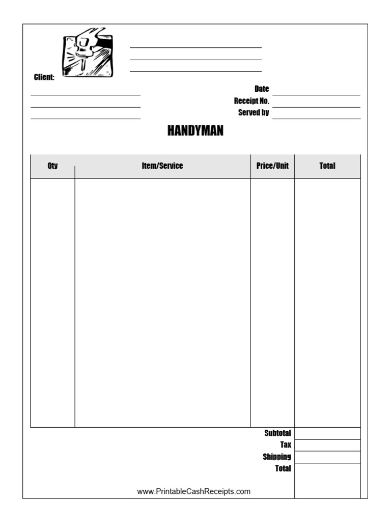 Handyman Service Receipt Template | PDF