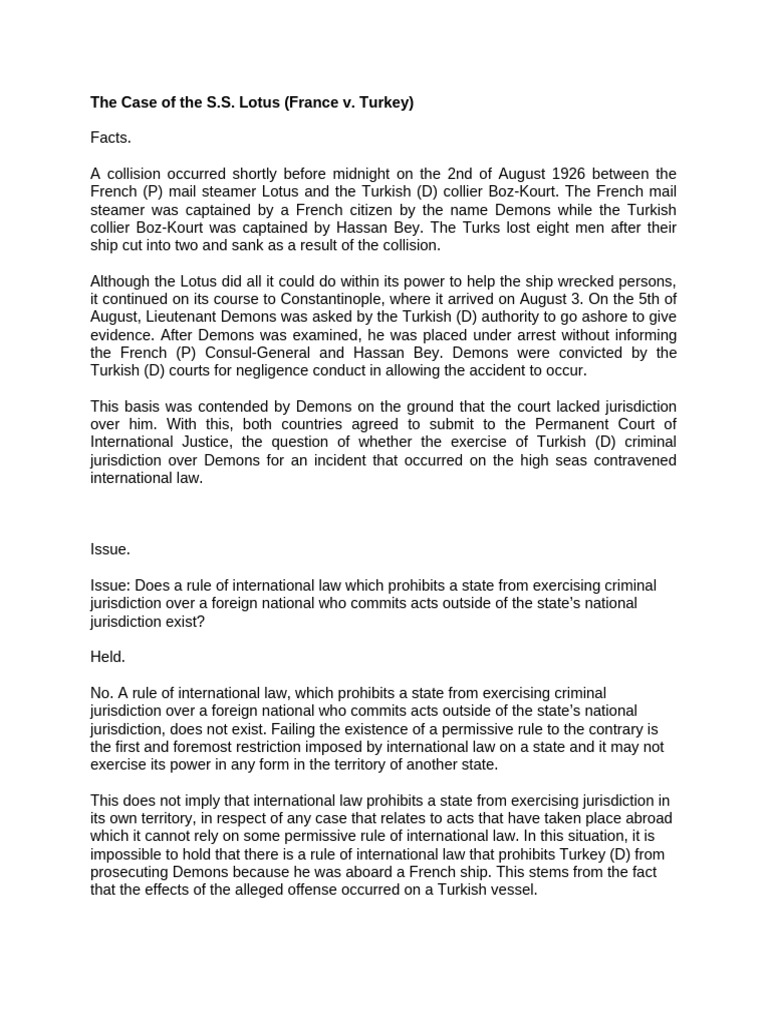 The Case of The SS Lotus.2 | PDF | Jurisdiction | International Law