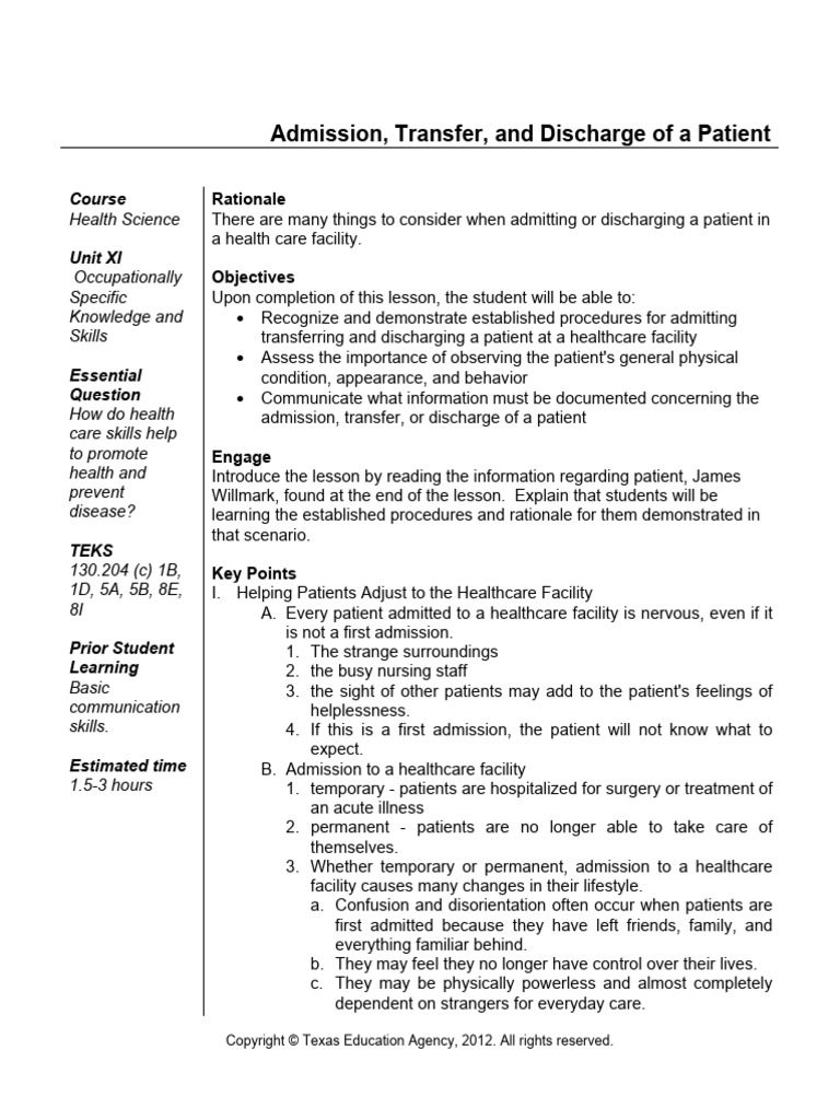 Admission Transfer and Discharge | PDF | Patient | Health Care