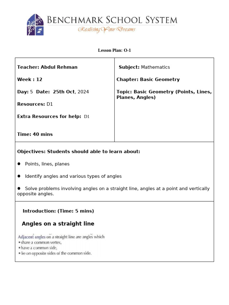 Basic Geometry Lesson Plan for Students | PDF | Career & Growth ...