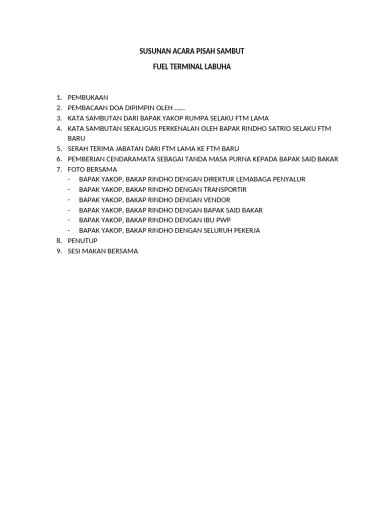 Susunan Acara Pisah Sambut | PDF