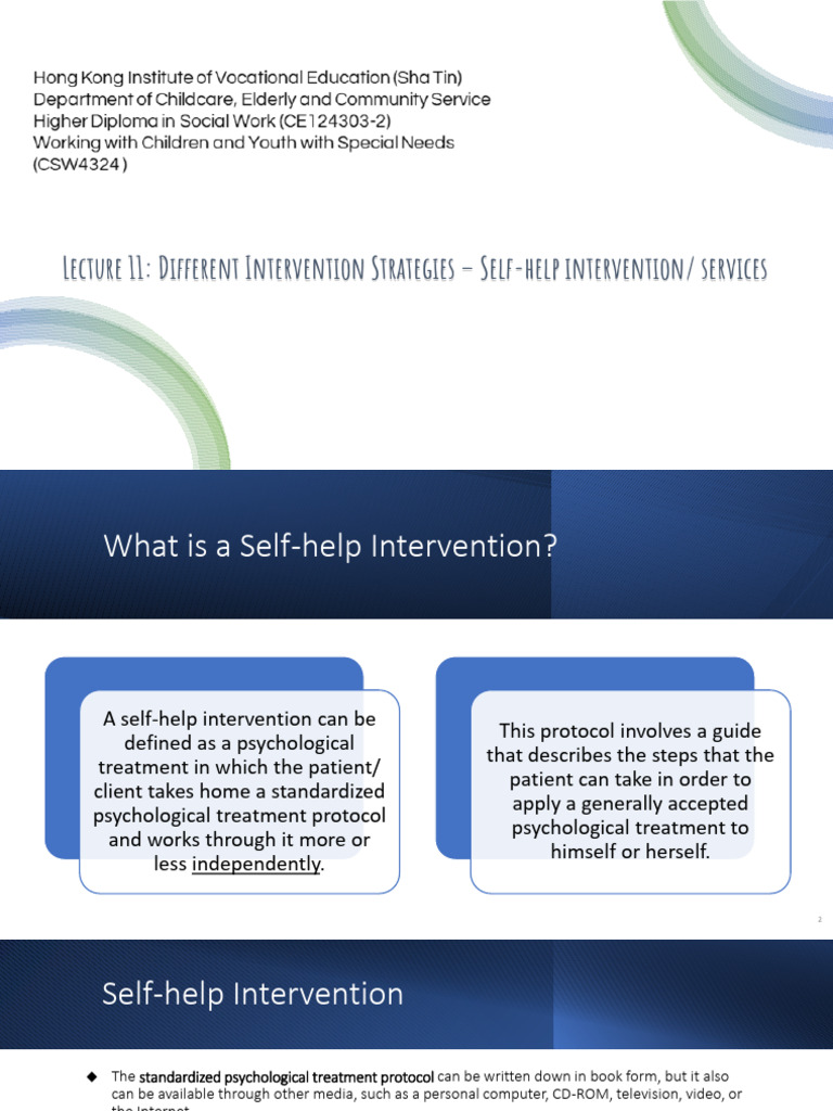 Self-Help Intervention Strategies Explained | PDF | Psychotherapy | Therapy