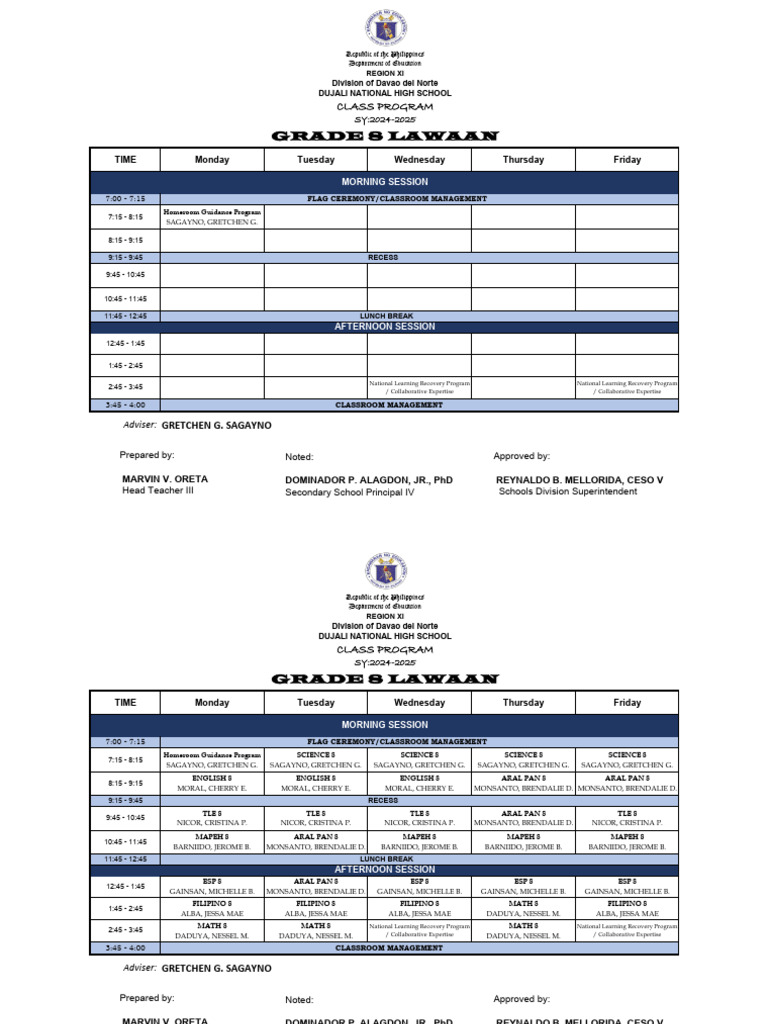 Dujali National High School Class Program | PDF | Philippines ...