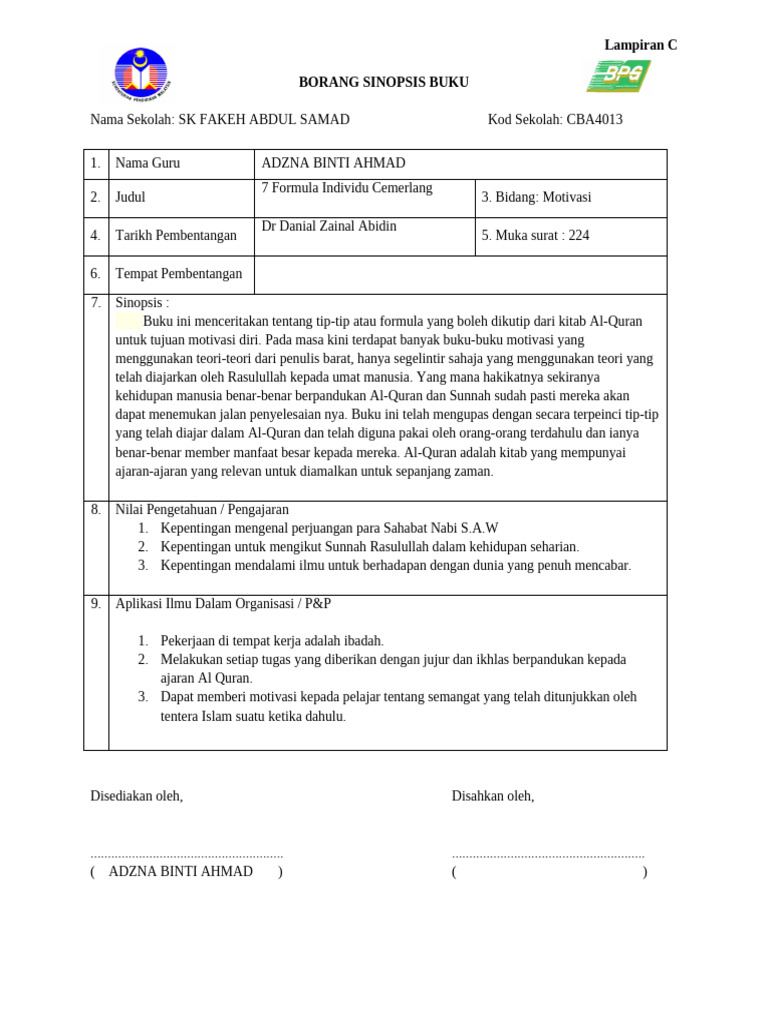 Borang Sinopsis Buku 4 | PDF