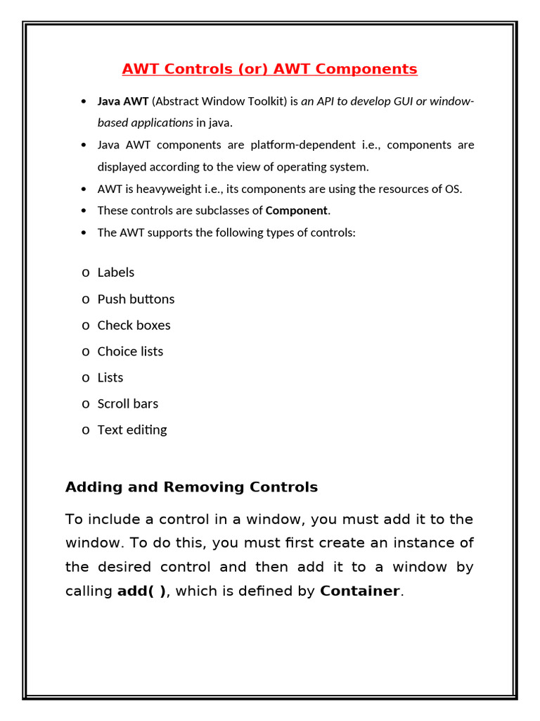 Unit 4 - 1 - Awt Components or Controls | PDF | Constructor (Object Oriented Programming ...