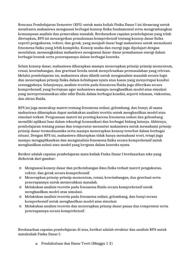 Analisis RPS - UPIK RAHMA | PDF