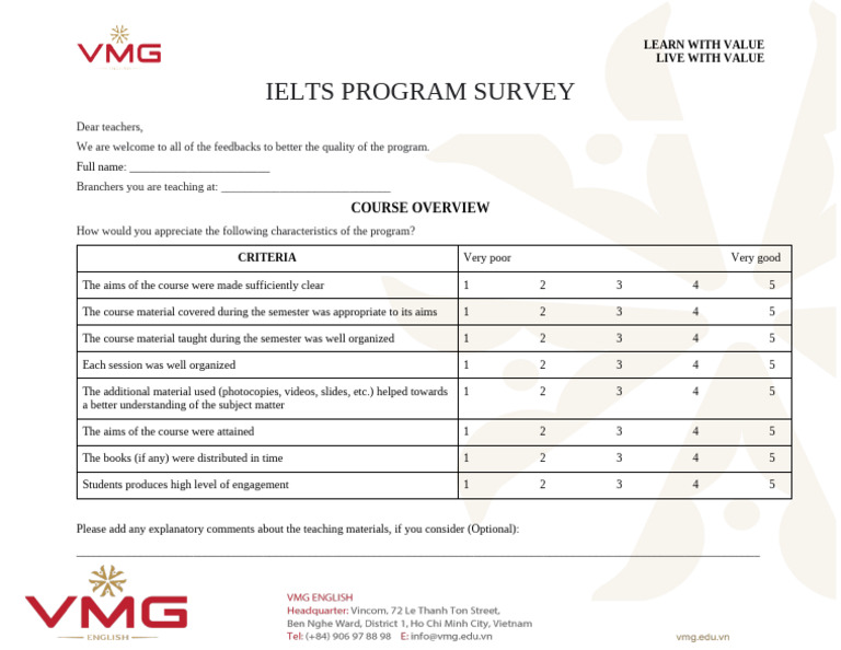 Ielts Program Survey | PDF