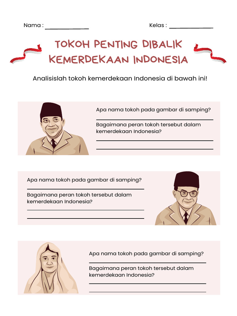 Tokoh Kemerdekaan Indonesia Lembar Kerja Siswa Merah Gaya Illustratif ...