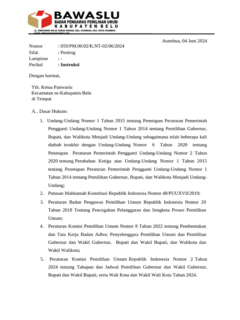Instruksi Pemutakhiran Data Pemilih 2024 | PDF