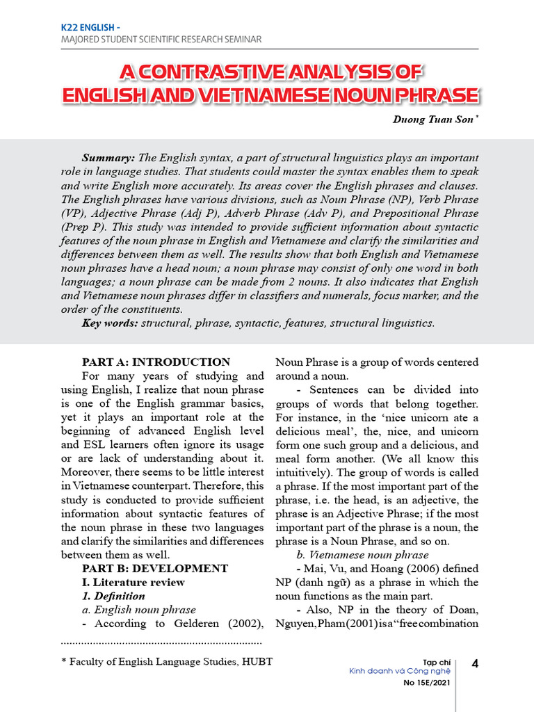 Contrastive Analysis of Noun Phrases | PDF | Noun | Phrase