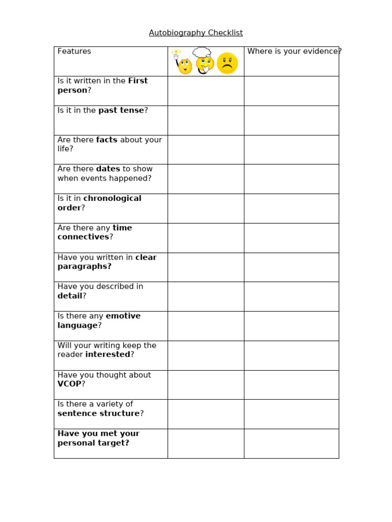 Autobiography and Biography Checklist | PDF