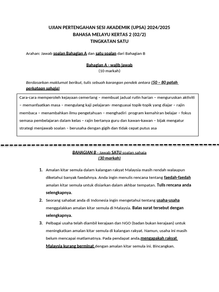 Ujian Pertengahan Sesi Akademik 2024 - BM2 | PDF