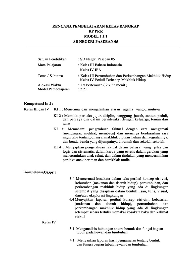 PDF RPP Kelas Rangkap Model 221 - Compress | PDF