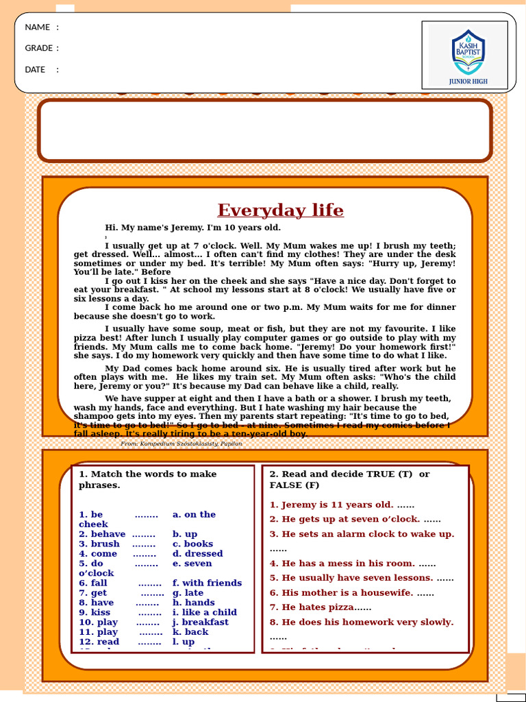 Lets Read and Write About 1 Everyday Life Fun Activities Games Reading ...