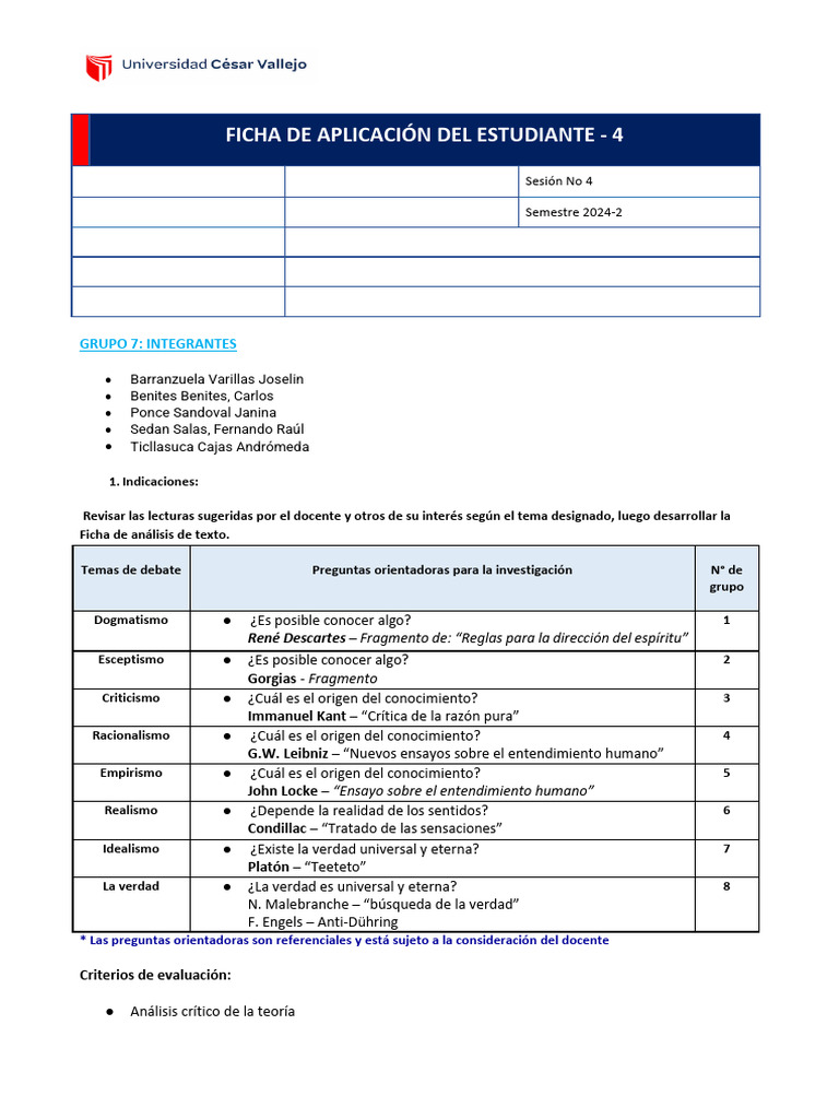 Grupo 7 - Ficha de Analisis de Texto | PDF | Verdad | Conocimiento
