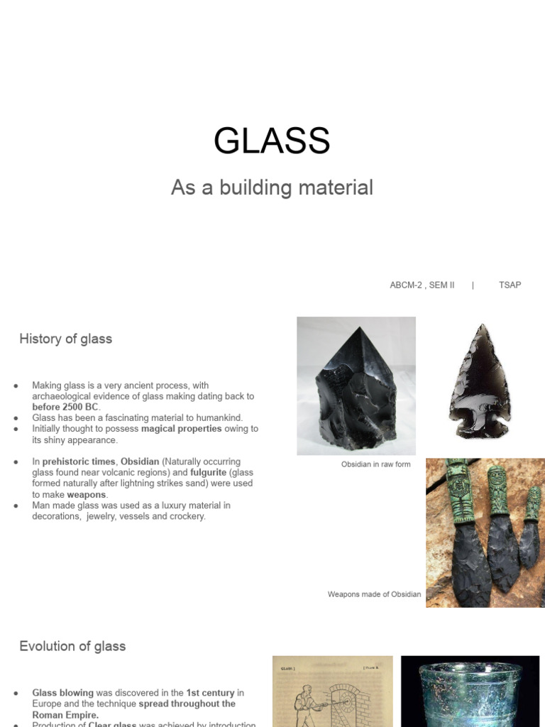 History and Types of Glass as Material | PDF | Glasses | Concrete