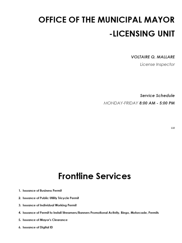 Municipal Mayor - Licensing Unit | PDF