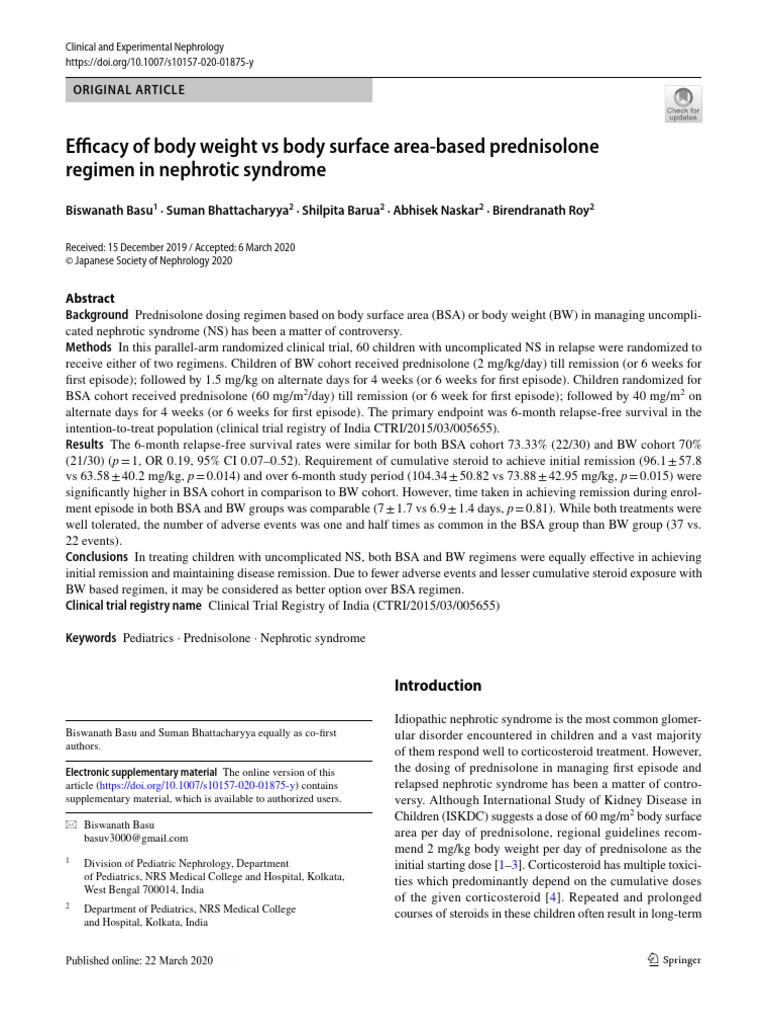 Efficacy of Body Weight Vs Body Surface Area Based Prednisolone Regimen ...