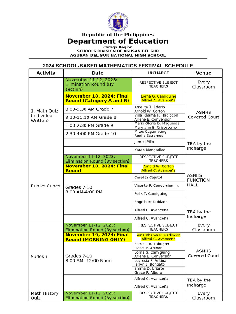 Activity Matrix Math Fest.2024 | PDF