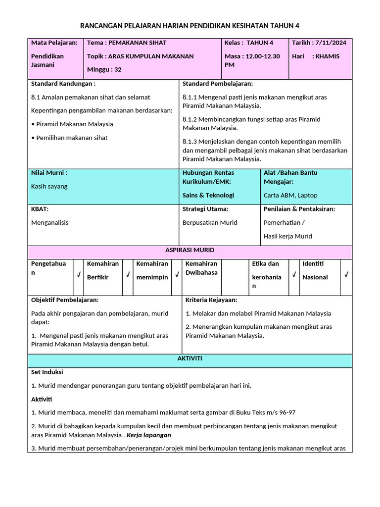 RPH PK TAHUN 4 2023 M32 at ARAS | PDF