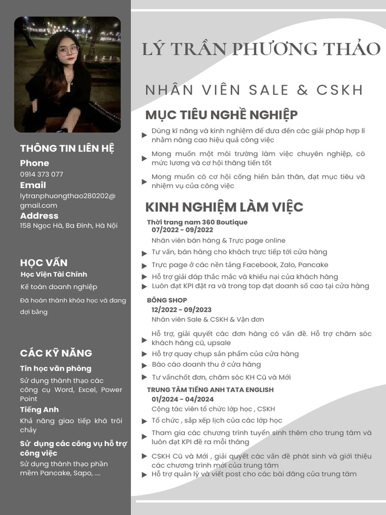 Lý Trần Phương Thảo-CV SALE &CSKH | PDF
