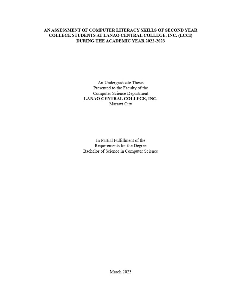 An Assessment of Computer Literacy Skills of Second Year College ...