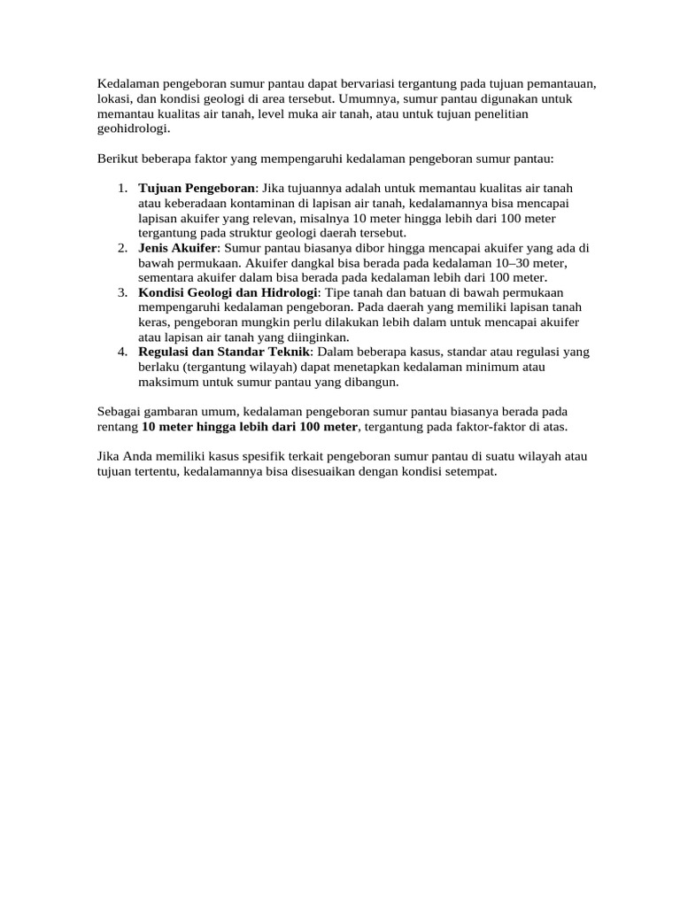 Kedalaman Pengeboran Sumur Pantau Dapat Bervariasi Tergantung Pada ...