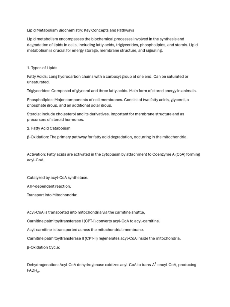 Lipid Metabolism notes | PDF | Lipid | Cholesterol