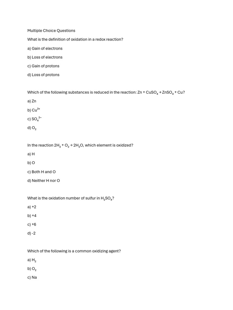REDOX Practice Test | PDF | Redox | Rust