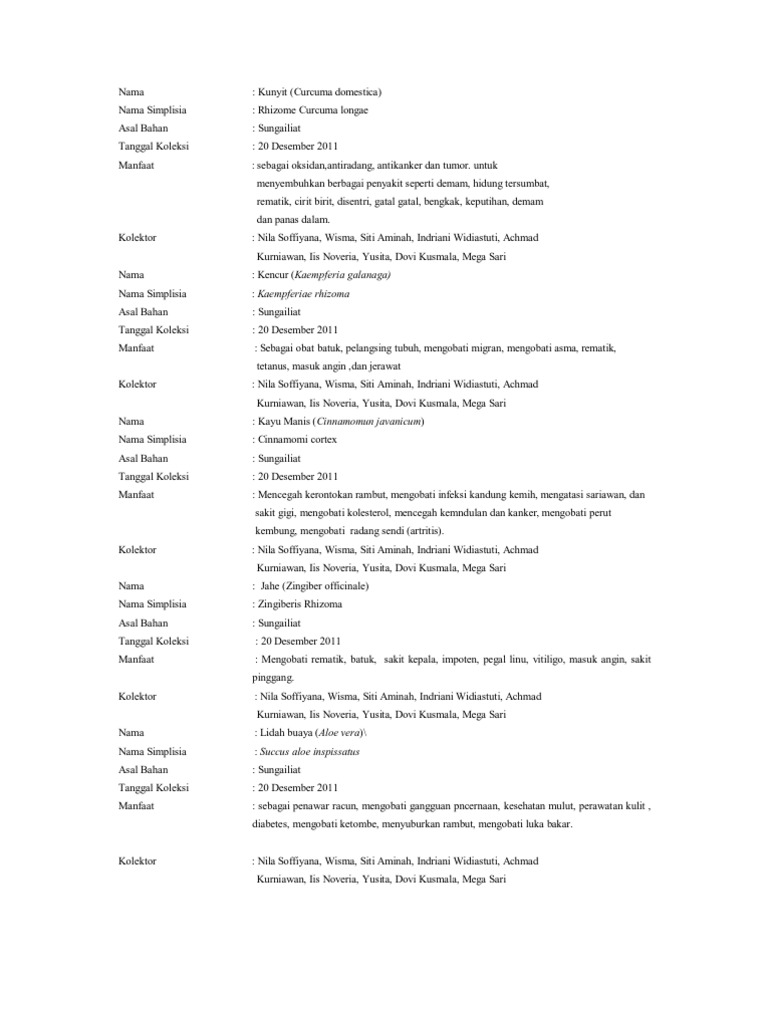 Nama Simplisia | PDF