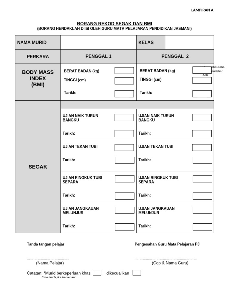 Borang Rumusan Segak Dan Bmi A | PDF