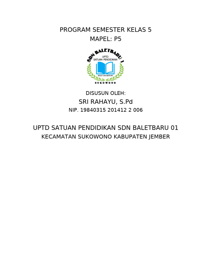 COVER PROTA PROSEM P David | PDF | Seni & Disiplin Bahasa | Kajian ...