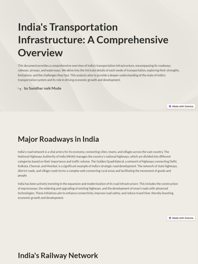 Indias Transportation Infrastructure A Comprehensive Overview | PDF ...