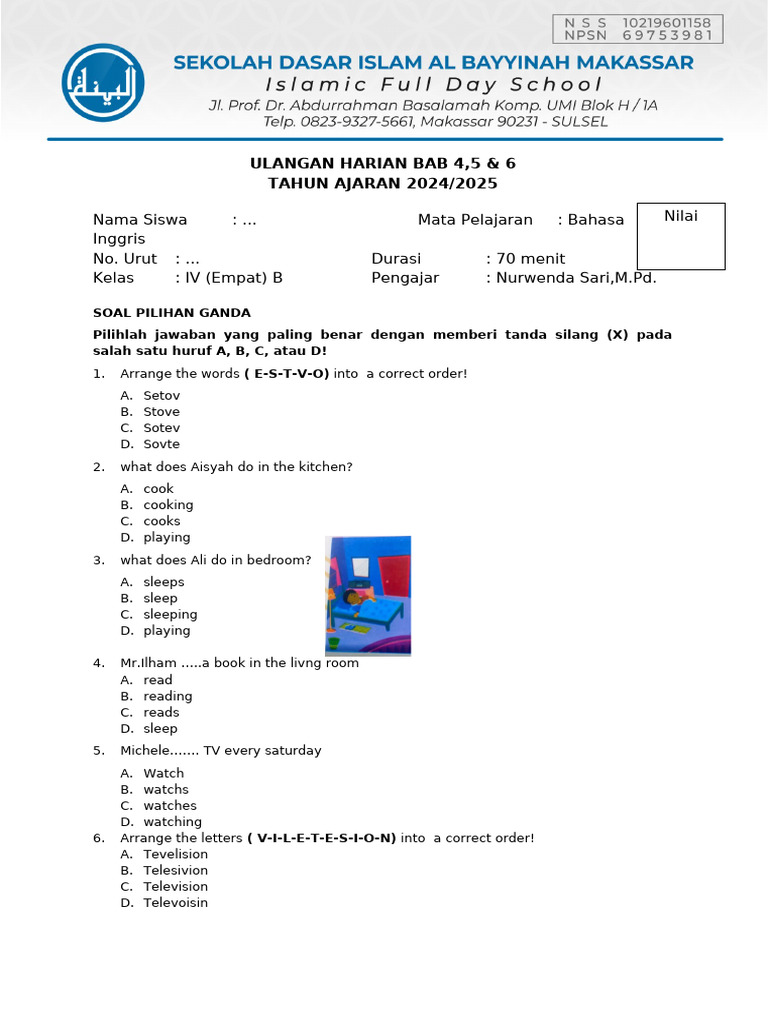 Ulangan Harian Bab 456 Kelas 4 | PDF