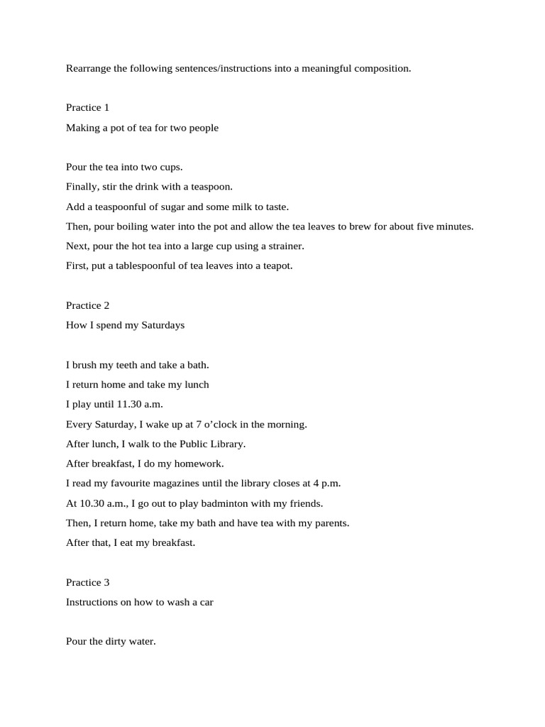 Sentence Rearrangement Exercises | PDF | Art | Wellness