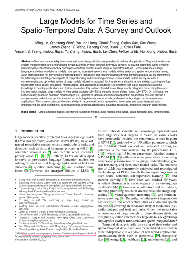 2023-Large Models For Time Series and Spatio-Temporal Data - A Survey and Outlook | PDF | Time ...