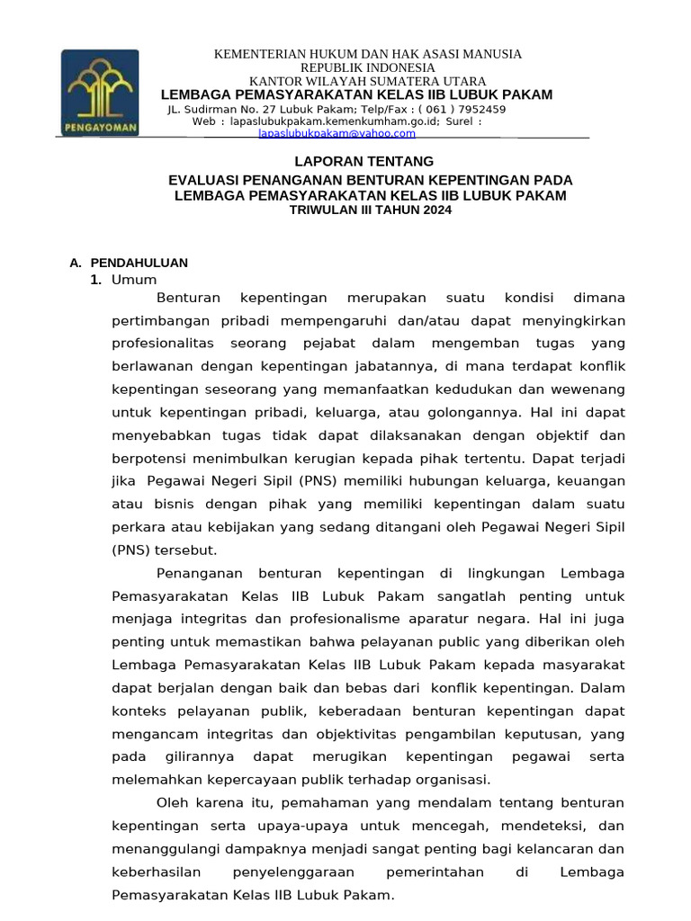 Evaluasi Benturan Kepentingan Lapas Lubuk Pakam | PDF | Bisnis | Pengelolaan Keuangan & Uang