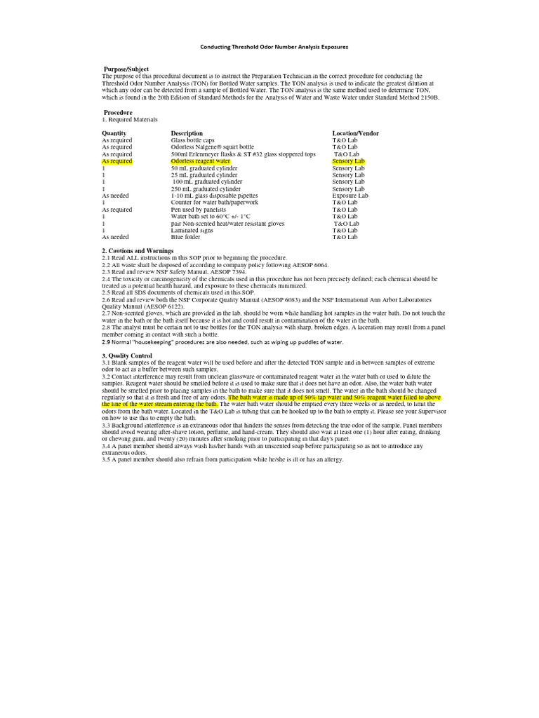 คู่มือ TON - Conducting Threshold Odor Number Analysis Exposures | PDF ...