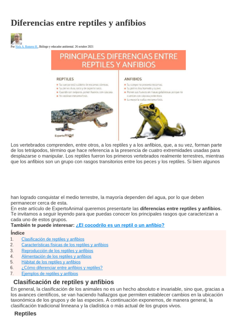 Diferencias Entre Reptiles y Anfibios | PDF | Reptil | Anfibio