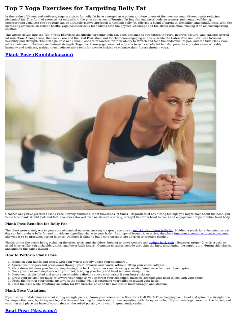 Top 7 Yoga Exercises For Targeting Belly Fat | PDF | Abdomen | Anatomical Terms Of Motion